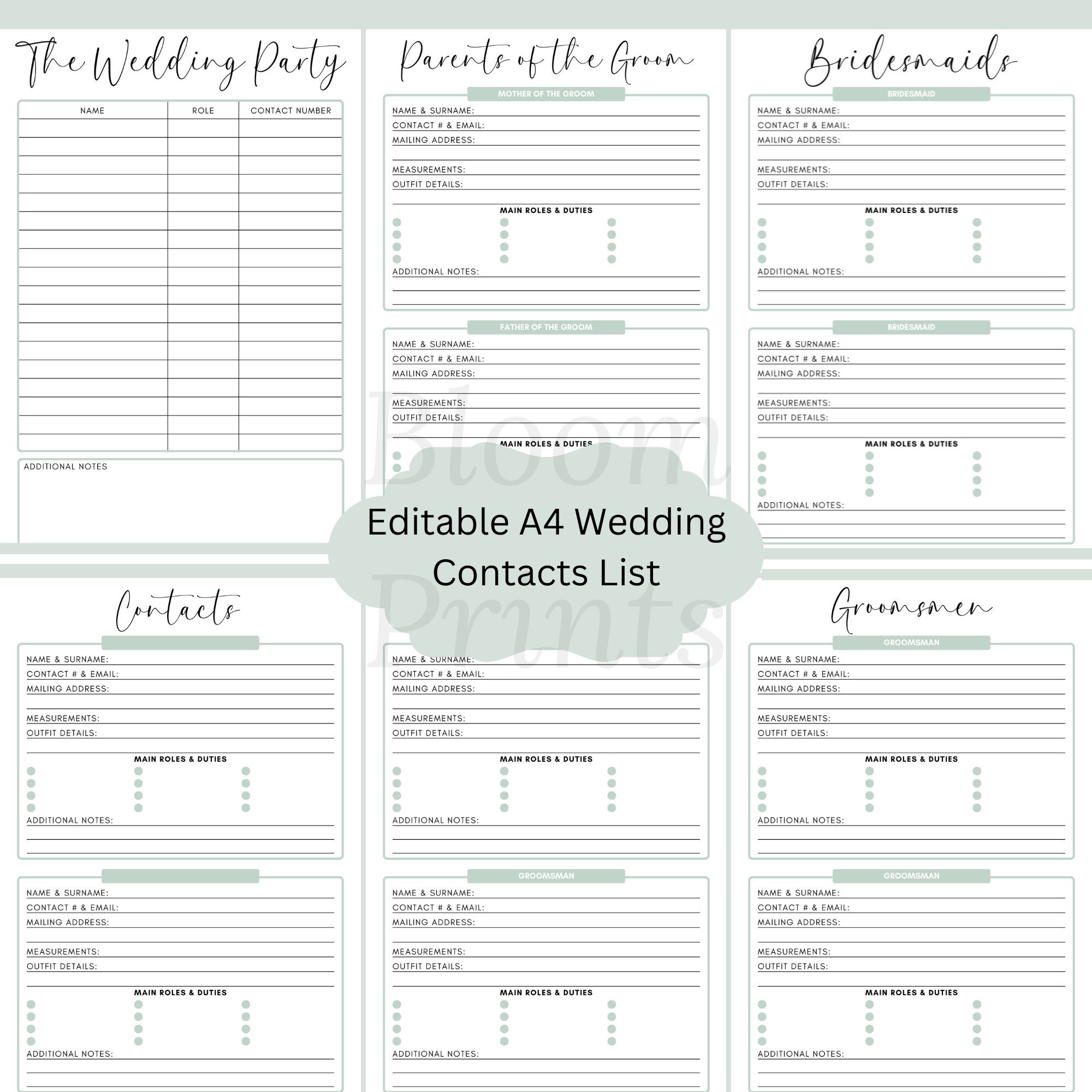 Contact List Printable | Contact List Template | Contact Sheet ...