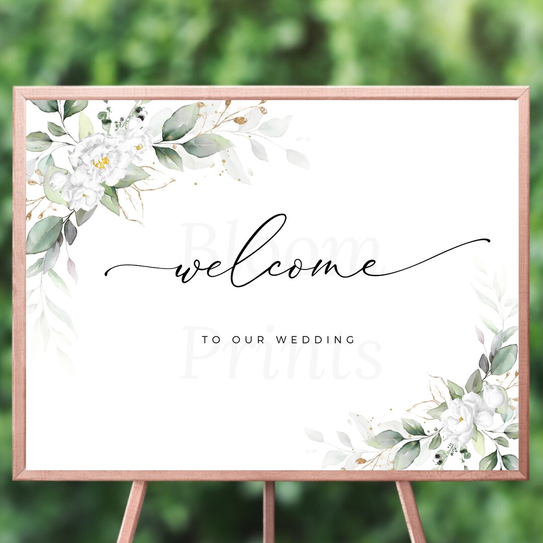 Wedding Welcome Sign Greenery Welcome Sign Template Modern Greenery ...