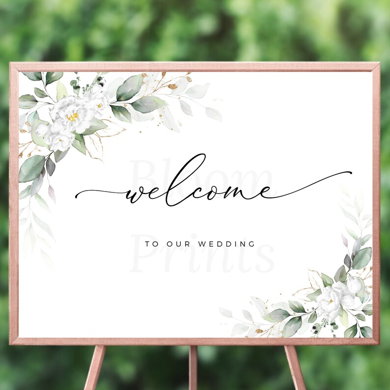 Wedding Welcome Sign Greenery Welcome Sign Template Modern Greenery ...