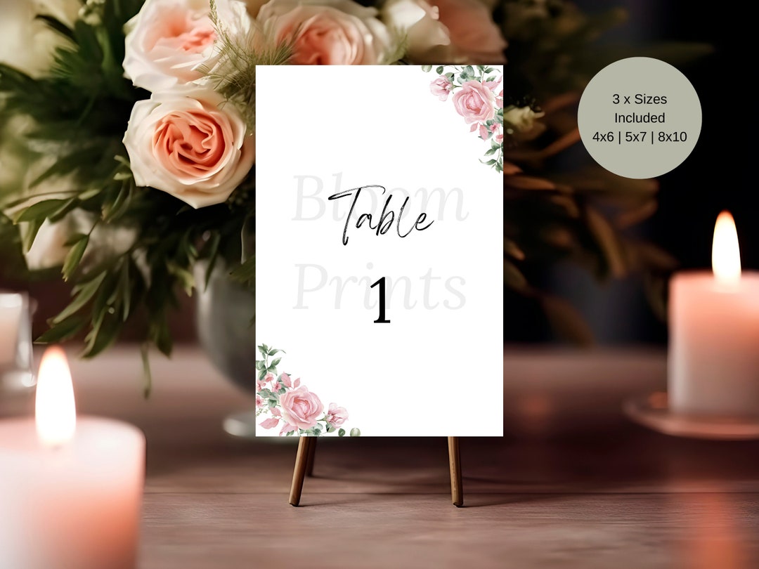Pink Floral | Minimalist Wedding Table Number Template | Simple Table ...
