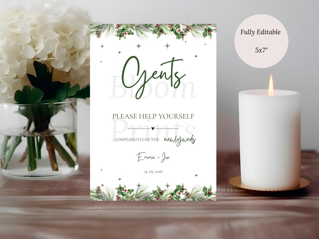Mia Christmas Gents Bathroom Sign | Wedding Signs | Printable Wedding ...