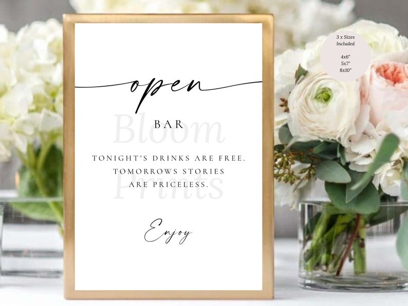 Emma Open Bar Sign Printable Modern Wedding Bar Sign Bohemian Free ...