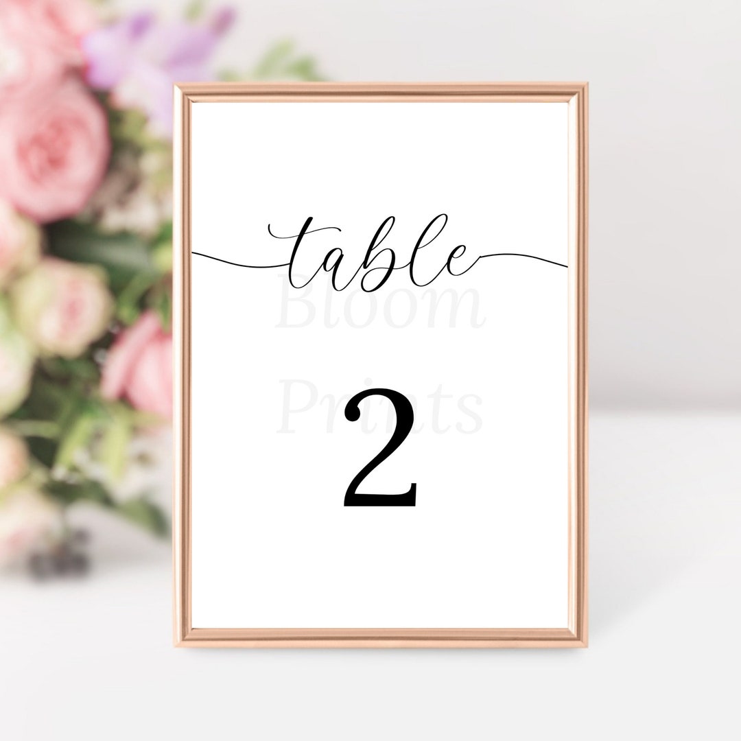 Wedding Table Numbers Printable | Table Numbers Template | Calligraphy ...