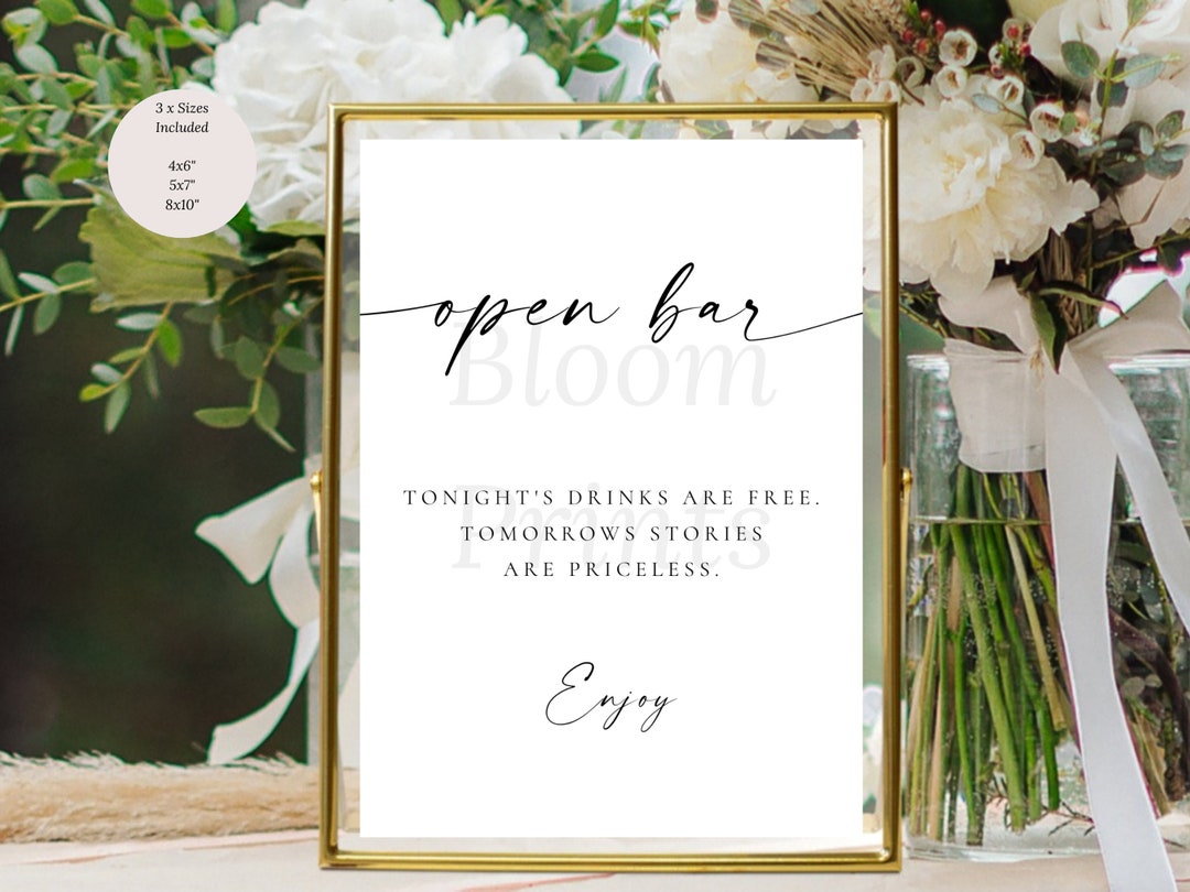 Emma Open Bar Sign Printable | Modern Wedding Bar Sign | Bohemian Free ...
