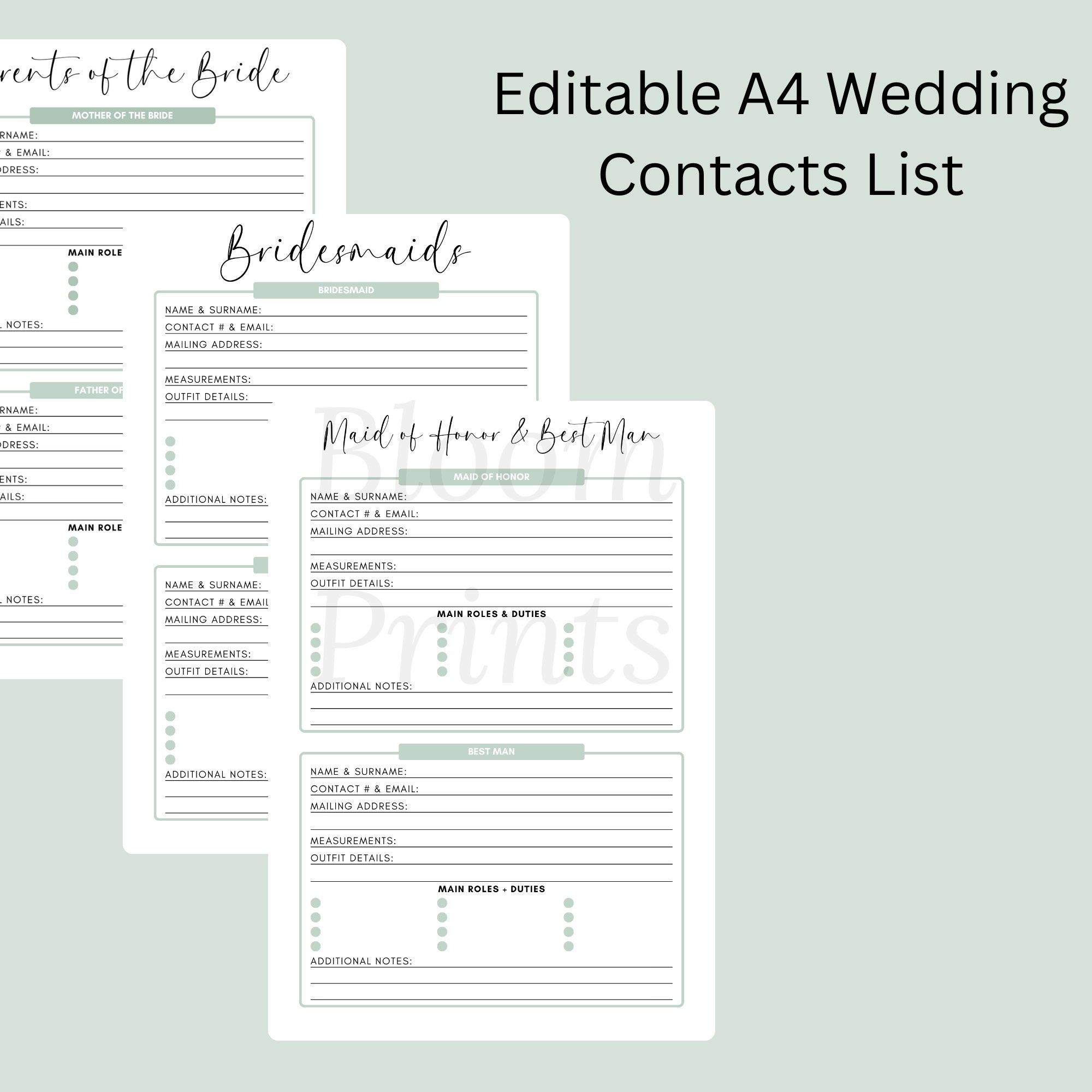 Contact List Printable Contact List Template Contact Sheet Wedding ...