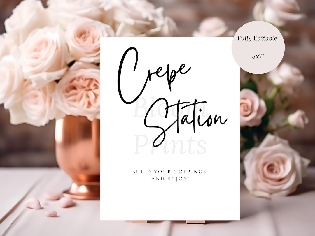 Mia Crepe Bar Sign Template | Wedding Crepe Station | Bridal Shower ...