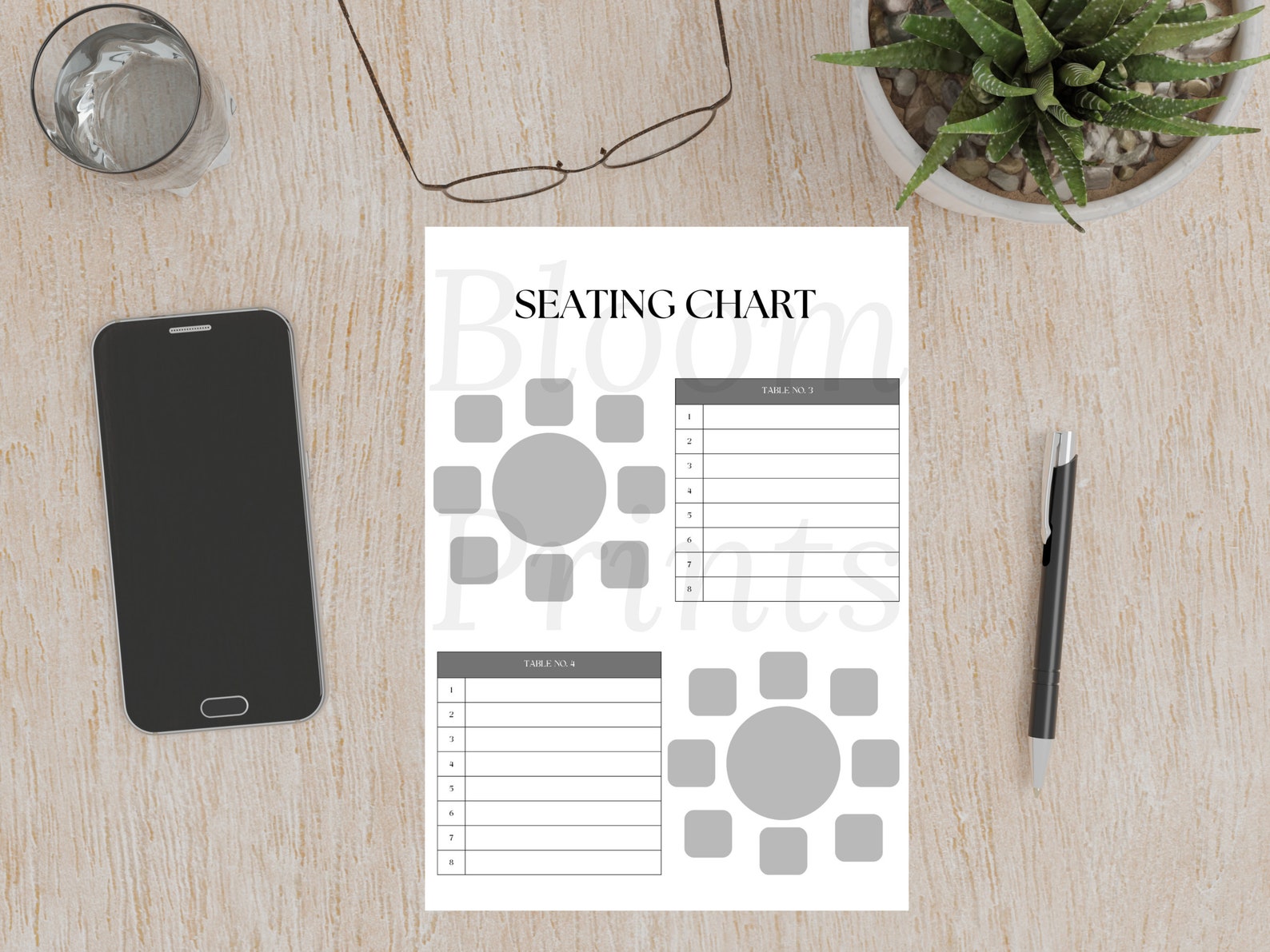 Printable 8 Seater Wedding Table Seating Chart|round Table Seating ...