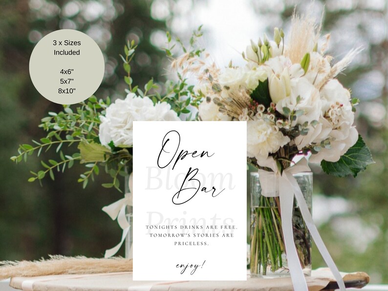 Amber Open Bar Sign Printable | Modern Wedding Bar Sign | Bohemian Free ...