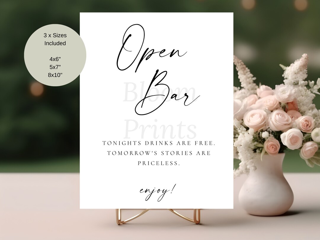 Amber Open Bar Sign Printable | Modern Wedding Bar Sign | Bohemian Free ...