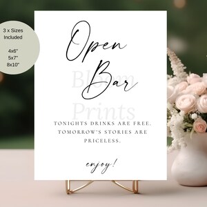 Amber Open Bar Sign Printable | Modern Wedding Bar Sign | Bohemian Free ...