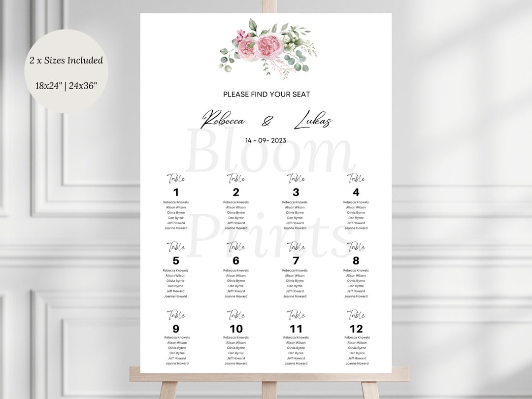 Seating Chart Template | Editable Seating Chart | Printable Seating ...
