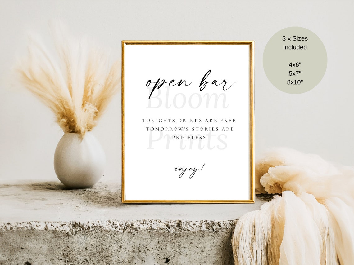 Amber Open Bar Sign Printable Modern Wedding Bar Sign Bohemian Free ...