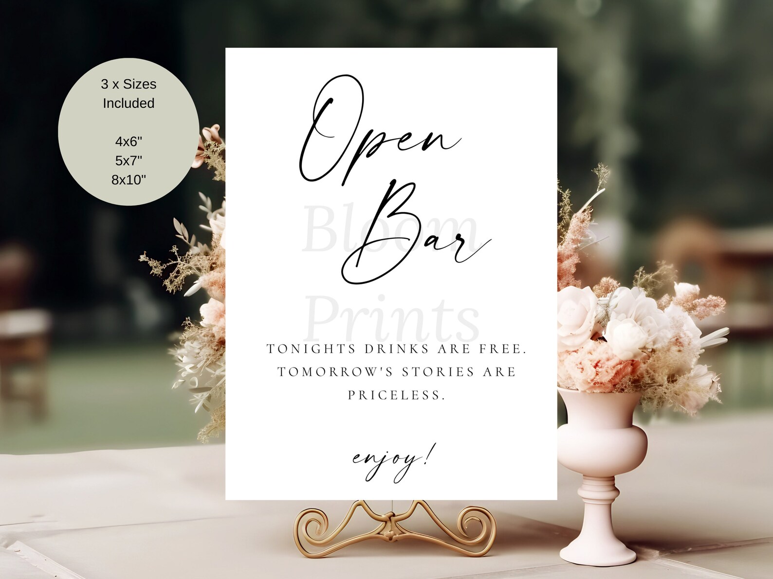 Amber Open Bar Sign Printable Modern Wedding Bar Sign Bohemian Free ...
