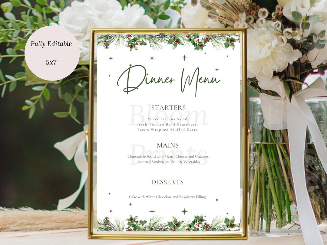 Mia Christmas Dinner Menu Sign | Wedding Signs|printable Wedding Signs ...