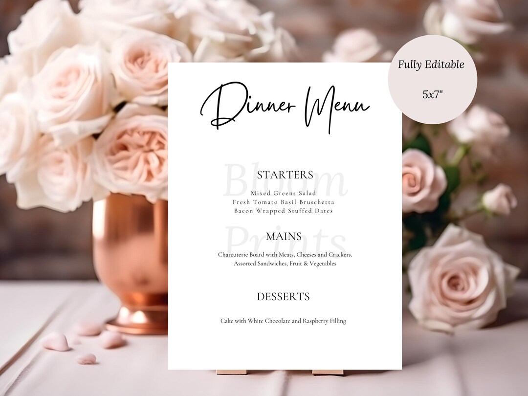 Mia Dinner Menu Wedding Signage | Wedding Dinner Menu Signage | Wedding ...