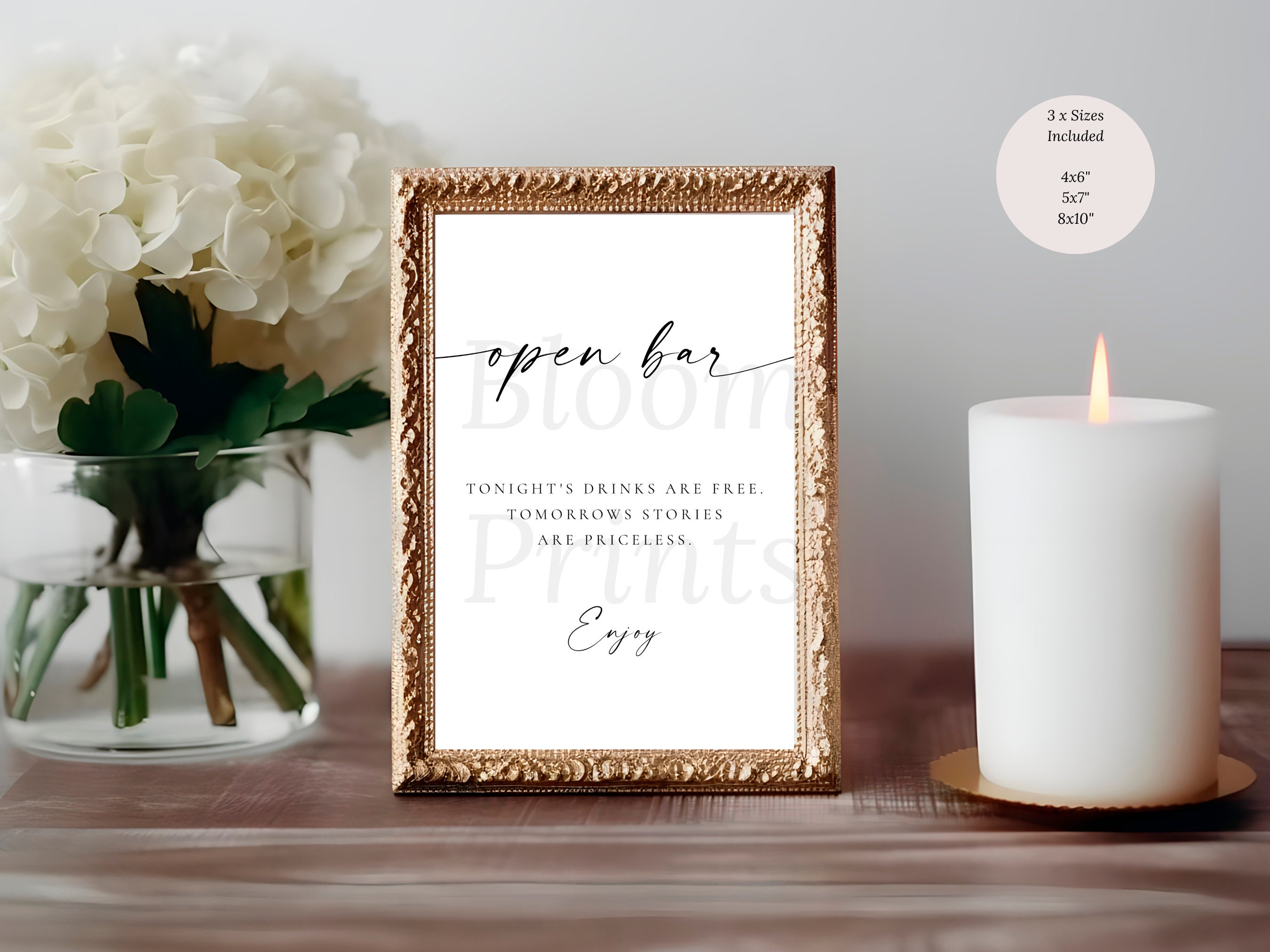 Emma Open Bar Sign Printable Modern Wedding Bar Sign Bohemian Free ...