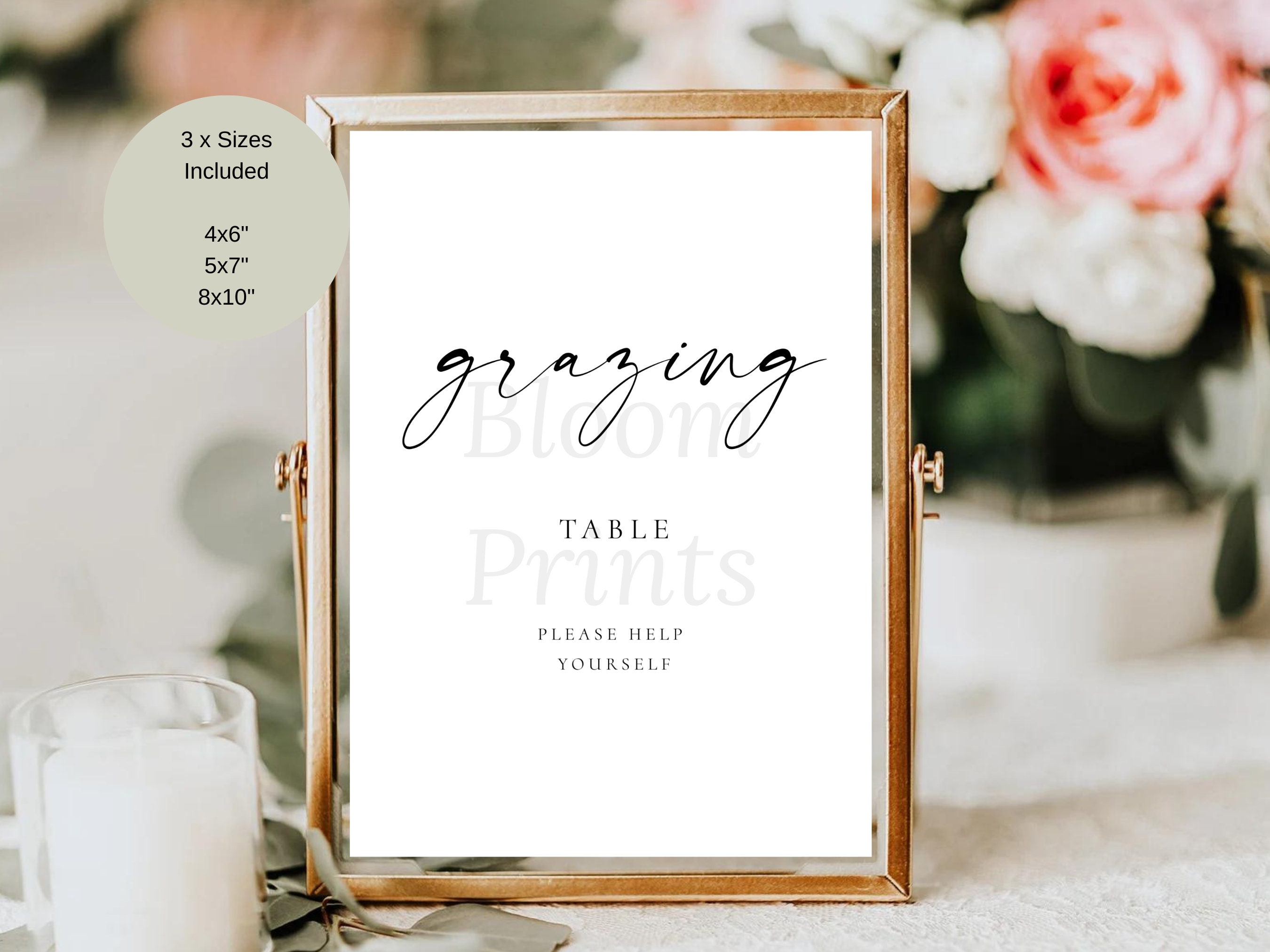 Amber Minimalist Grazing Table Sign Template | Modern Food Table Sign ...