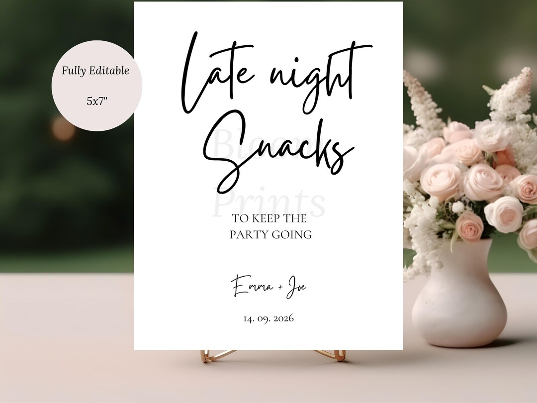 Mia Minimalist Late Night Snacks Sign | Late Night Snacks Sign | Modern ...