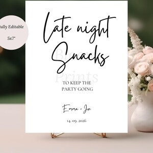 Mia Minimalist Late Night Snacks Sign | Late Night Snacks Sign | Modern ...