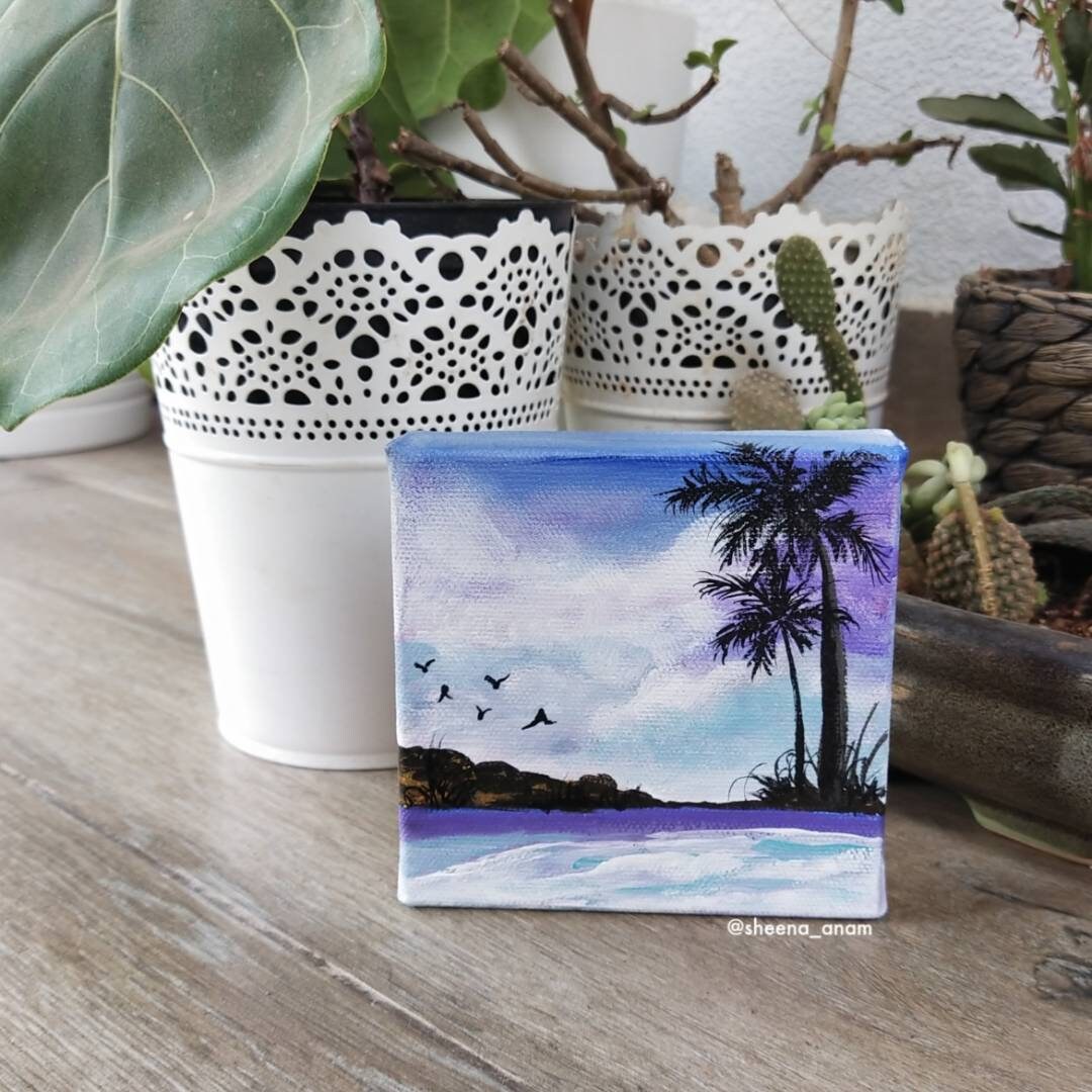 Beach Small Canvas Orginal, Acrylic Painting , Small Painting, Tiny ...