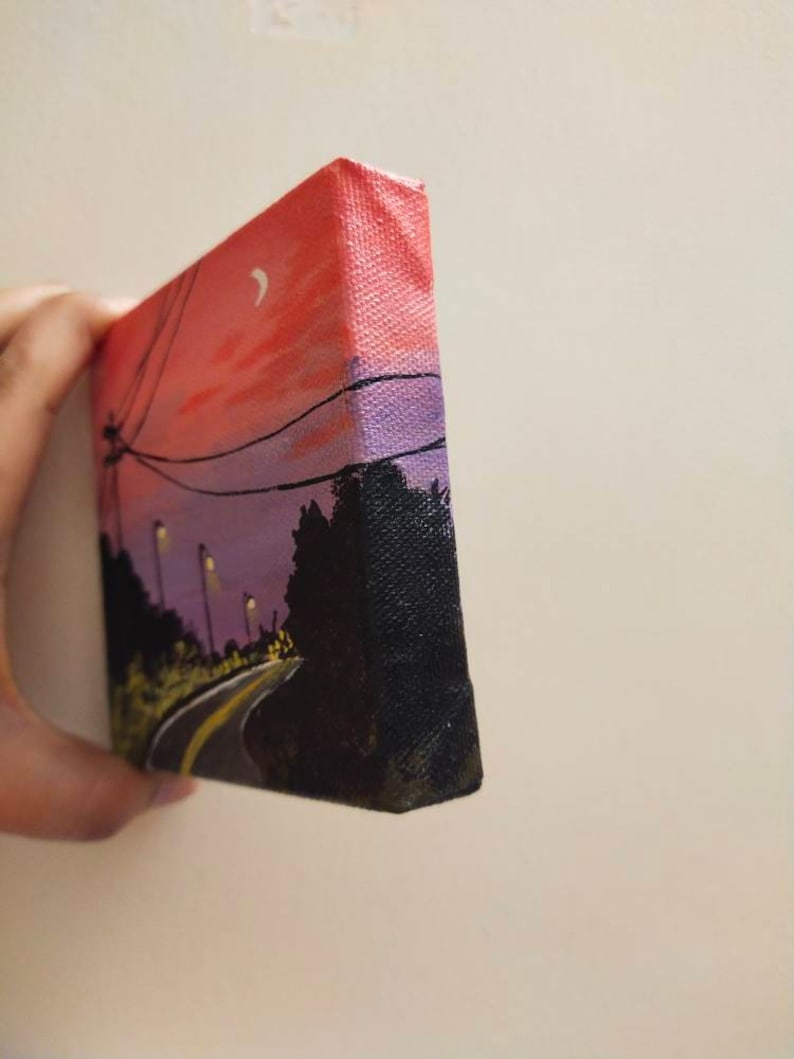 Orginal Sunset Acrylic Painting Pink Sky, Box Framed Canvas Art, Cute ...