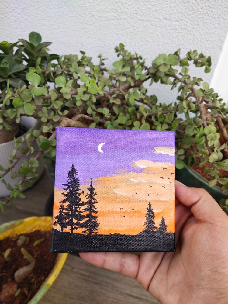Small Painting Tiny Canvas Mini Canvas Pastel Sky Painting - Etsy