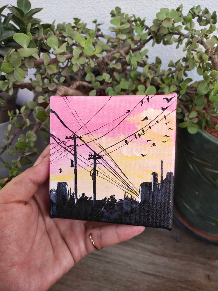 Small Painting, Tiny Canvas, Mini Canvas, Pastel Sky Painting, Desk ...