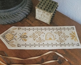 THREADWORK PRIMITIVES a Bee's Gathering Counted Cross Stitch Pattern Chart Sampler Primitive ...