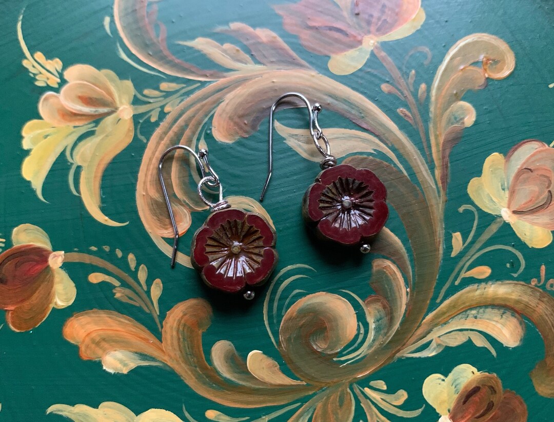 Made to Order Romani Poppy Folk Flower Earrings, Romany Gypsy Flowers ...