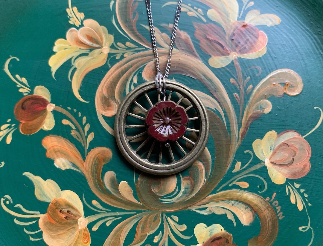 Romani Flower & Chakra Wheel Pendant, Silver Chain, Roma Flag Wheel ...