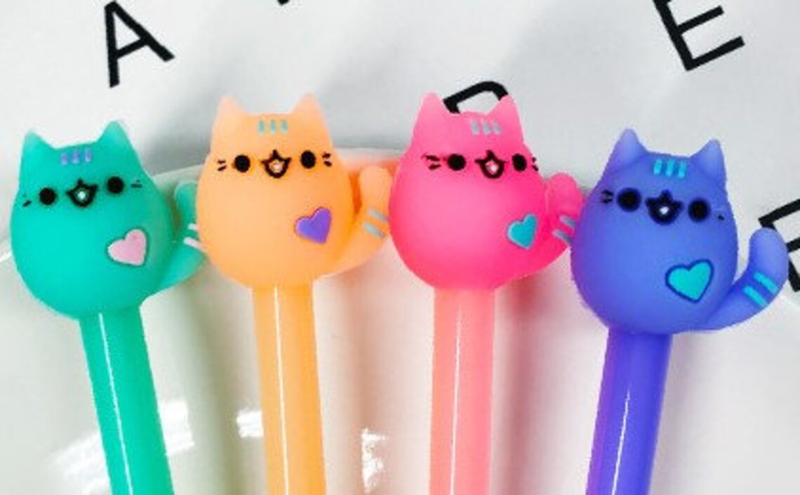 Kawaii Cat Gel Pen Fine Tip Pen Individual OR Set of 4 - Etsy