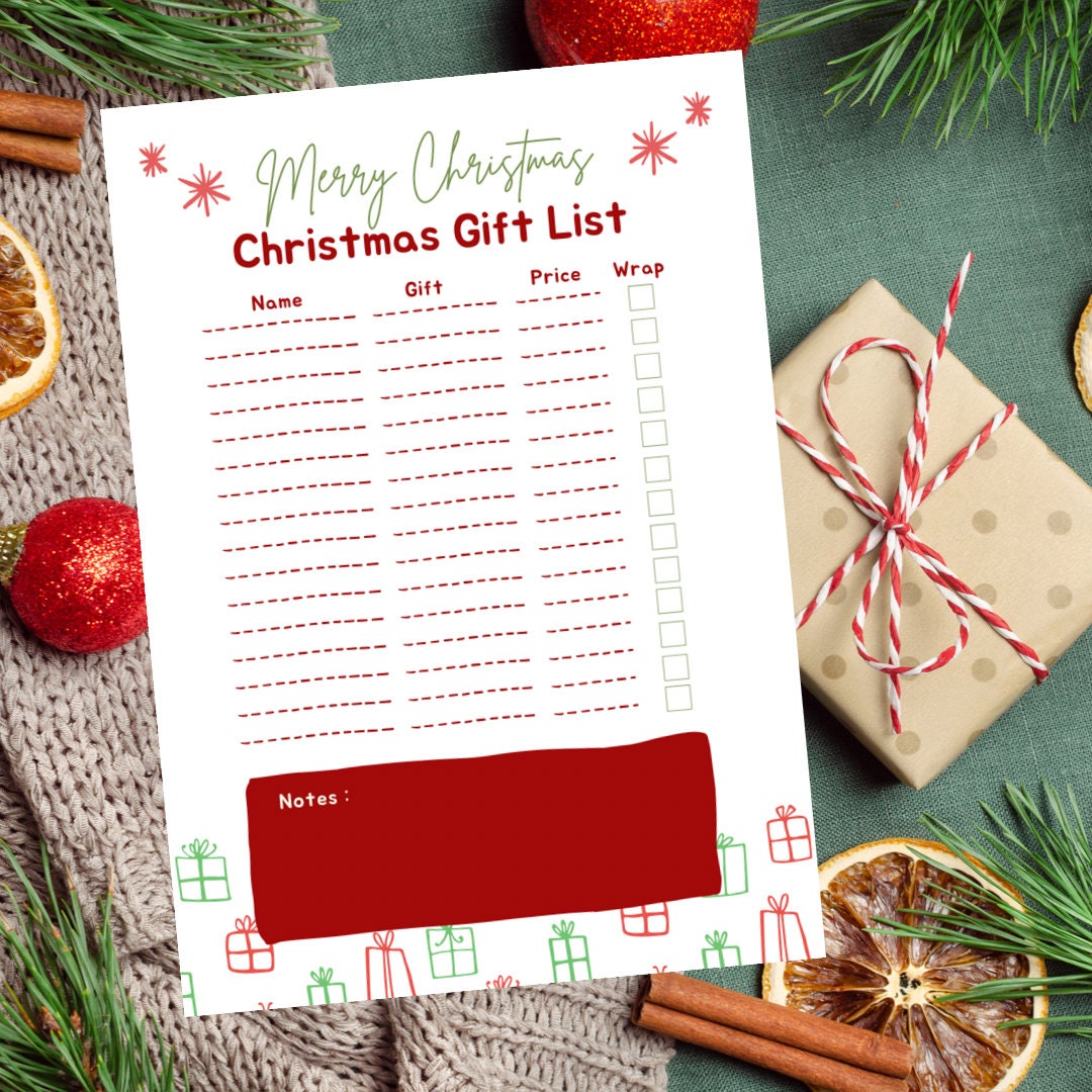 Christmas Gift List, A4 Digital Download, Christmas List PDF, Xmas ...