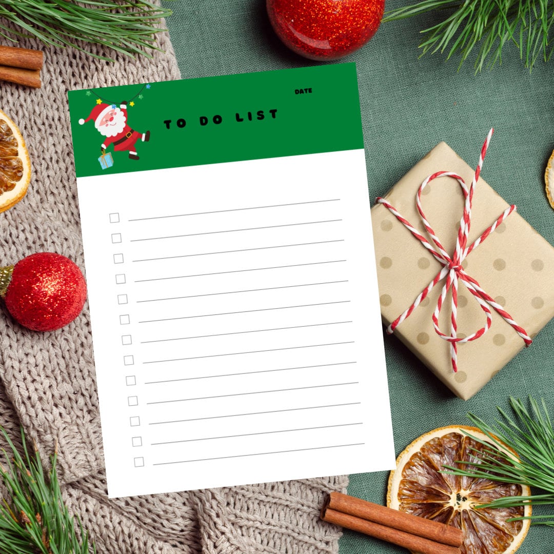 Christmas Notes, Cute Checklist, A4 Digital Download, Green Santa ...