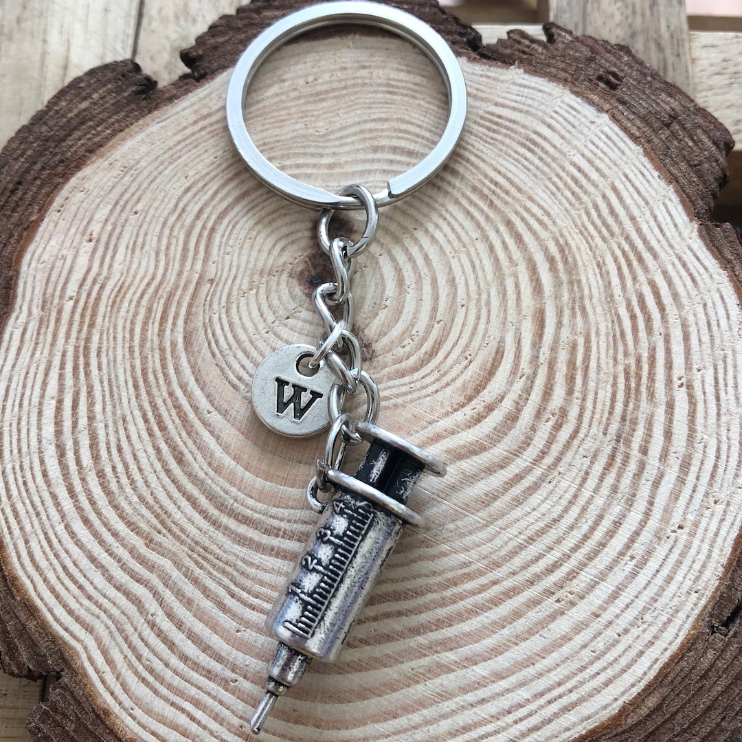 Syringe Key Ring, Personalized Nurse Keychain, Medical Keyring, Initial ...