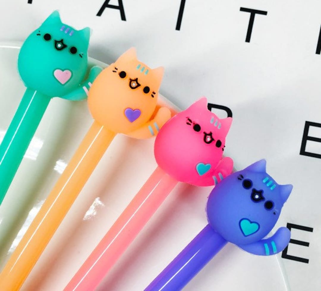 Kawaii Cat Gel Pen, Fine Tip Pen, Individual OR Set of 4 - Black Ink ...