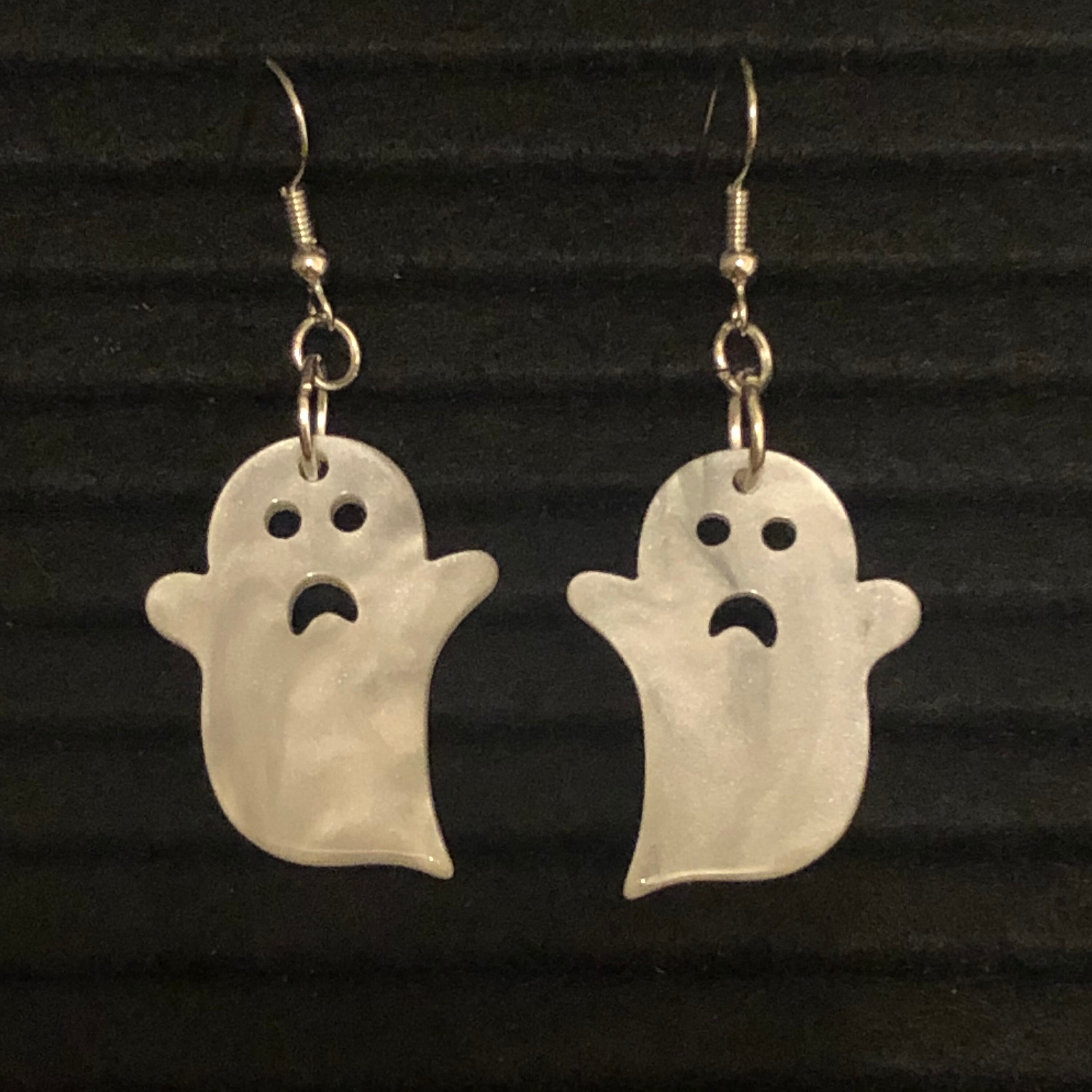 Ghost Earrings, White Pearl Ghost, Ghost Acrylic Earrings, Halloween ...