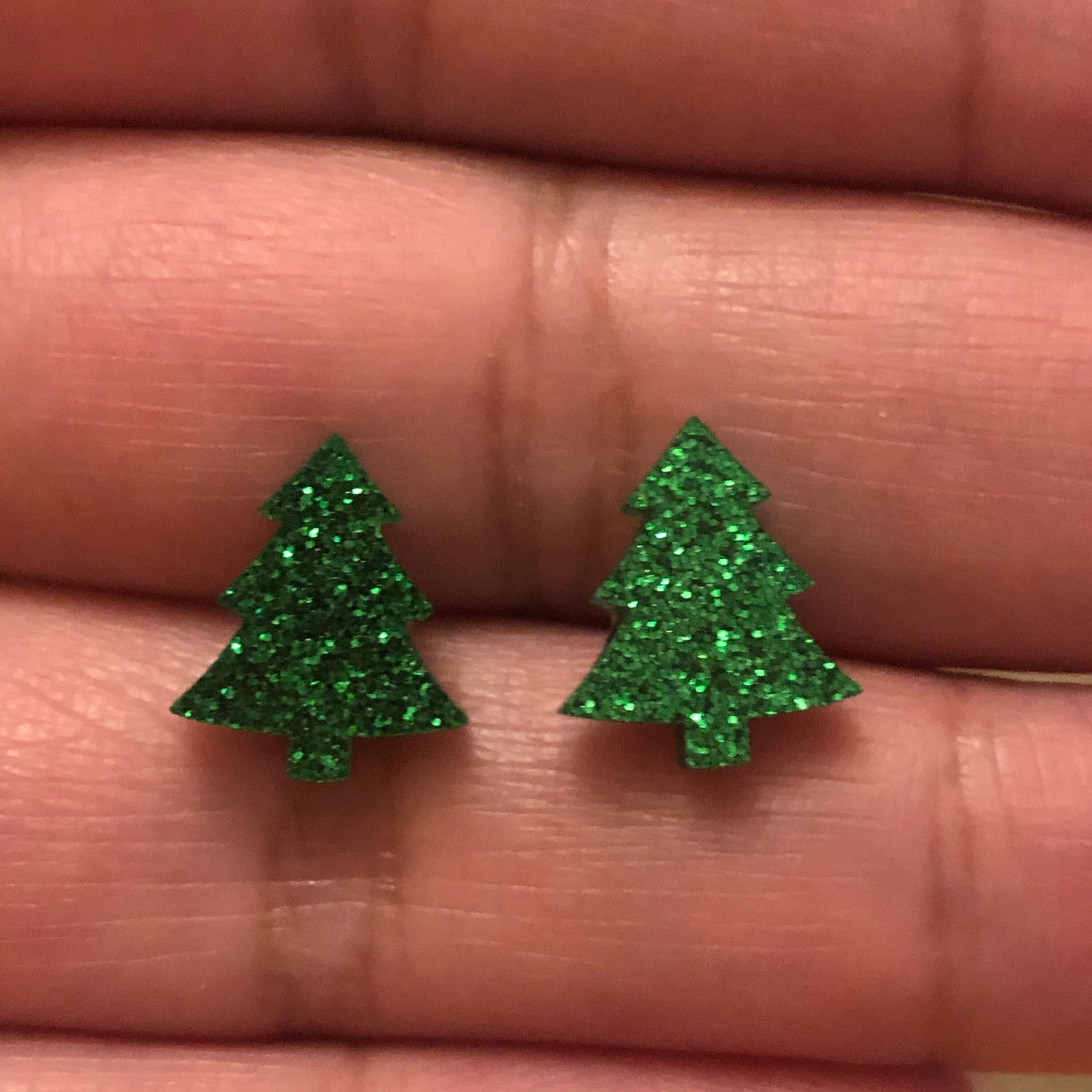 Christmas Tree Earrings, Glitter Tree Earrings, Stud Earrings, Xmas ...