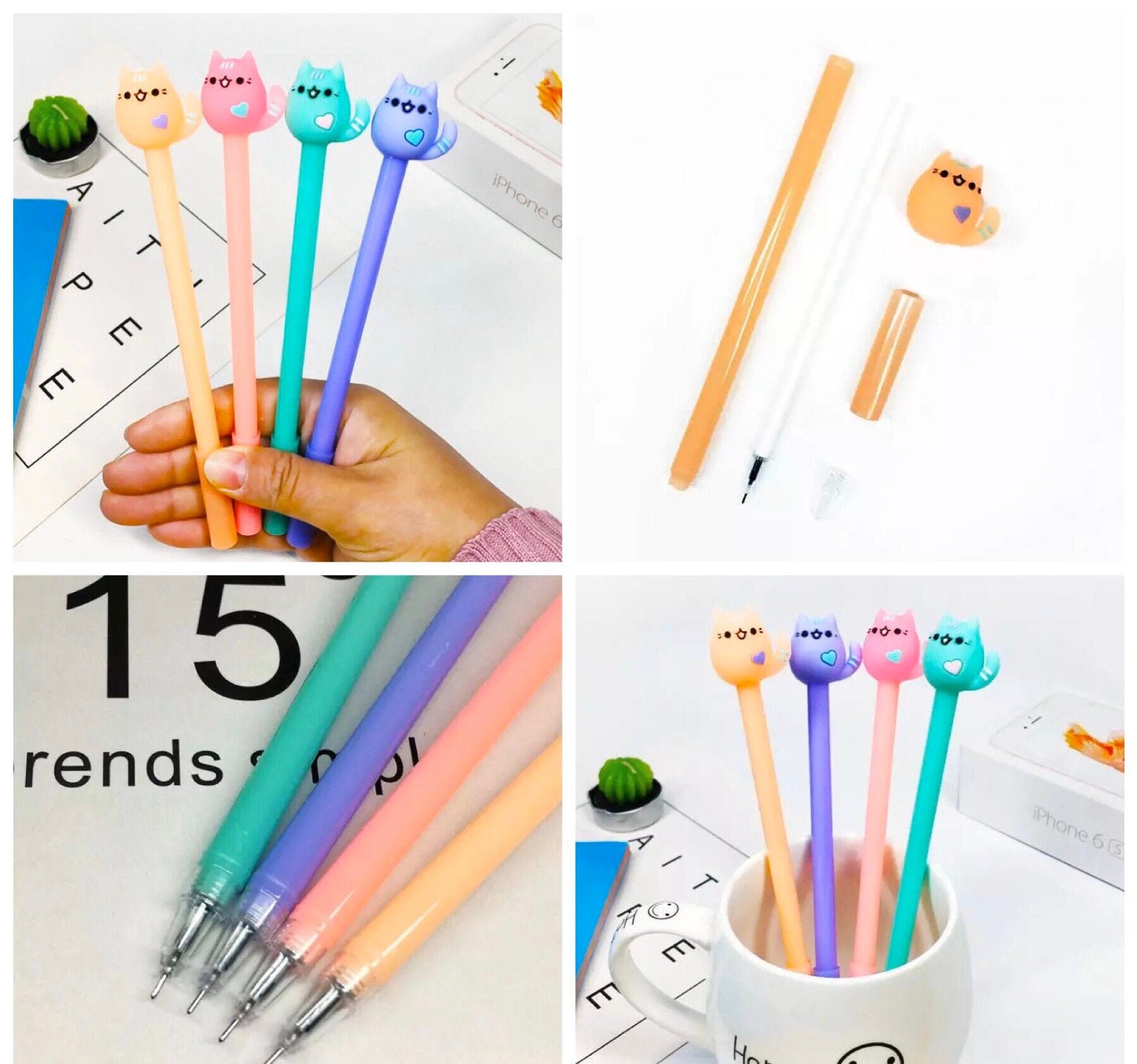 Kawaii Cat Gel Pen Fine Tip Pen Individual OR Set of 4 - Etsy