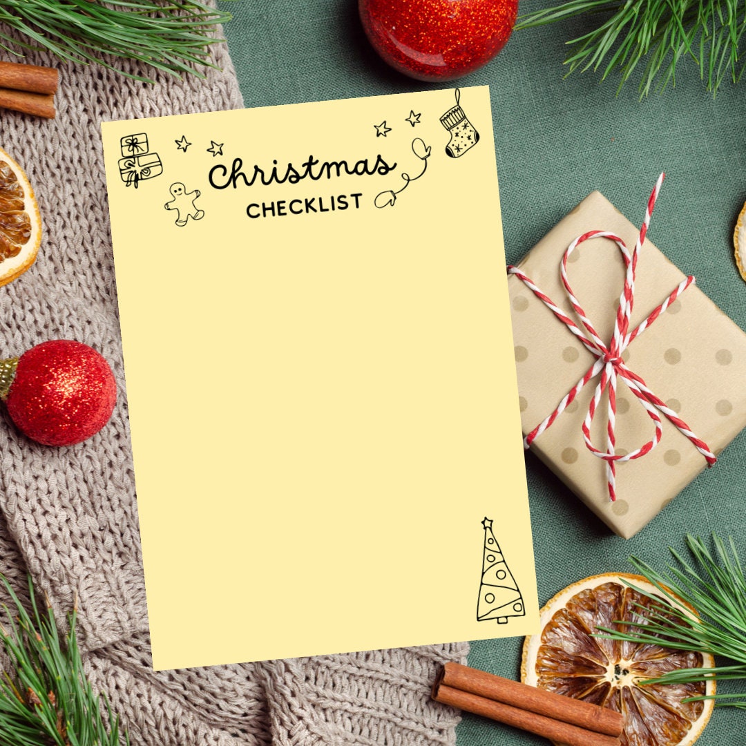Christmas Notes, Cute Checklist, Yellow A4 Digital Download, Christmas ...
