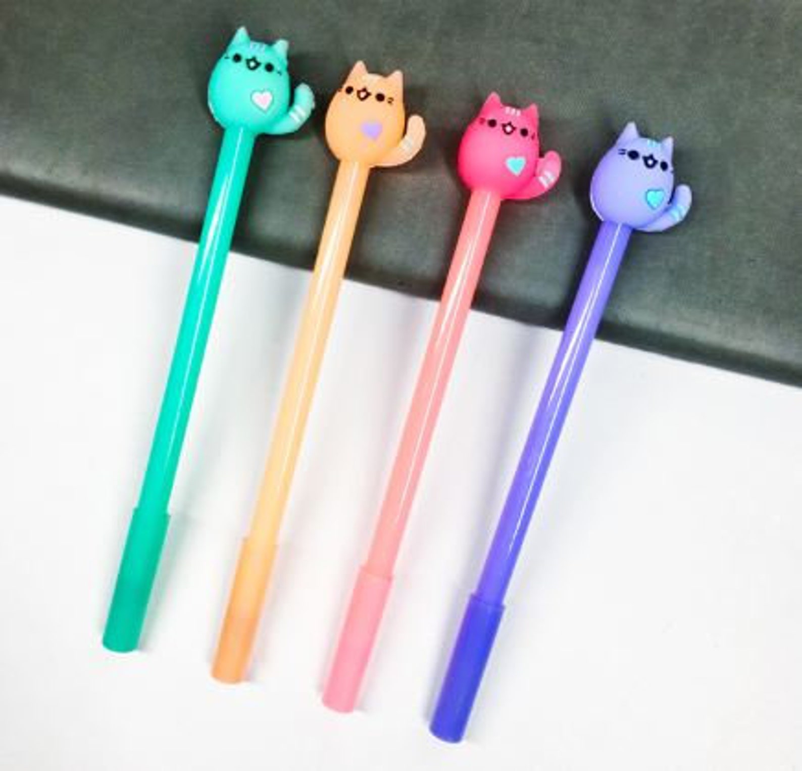 Kawaii Cat Gel Pen, Fine Tip Pen, Individual OR Set of 4 - Black Ink ...