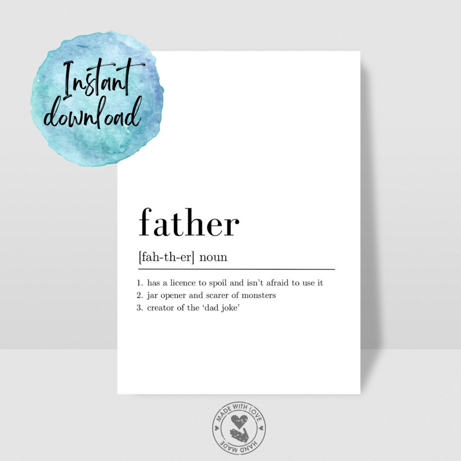 Father Definition Quote, Digital Download, Wall Art Print, INSTANT ...