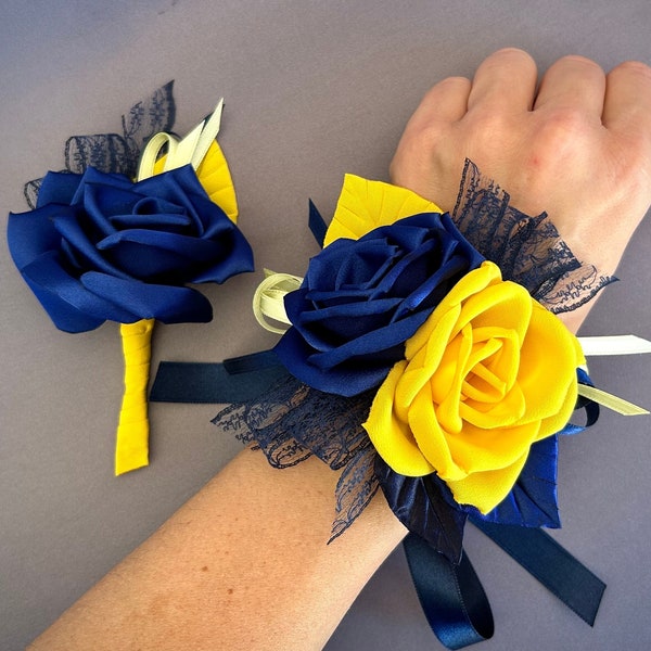 Yellow & Royal Blue Corsage - Etsy