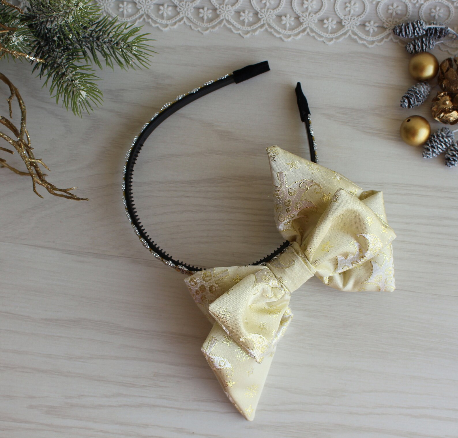 Gold Bow Headband Christmas Bow Headband Bow Hard Headband - Etsy