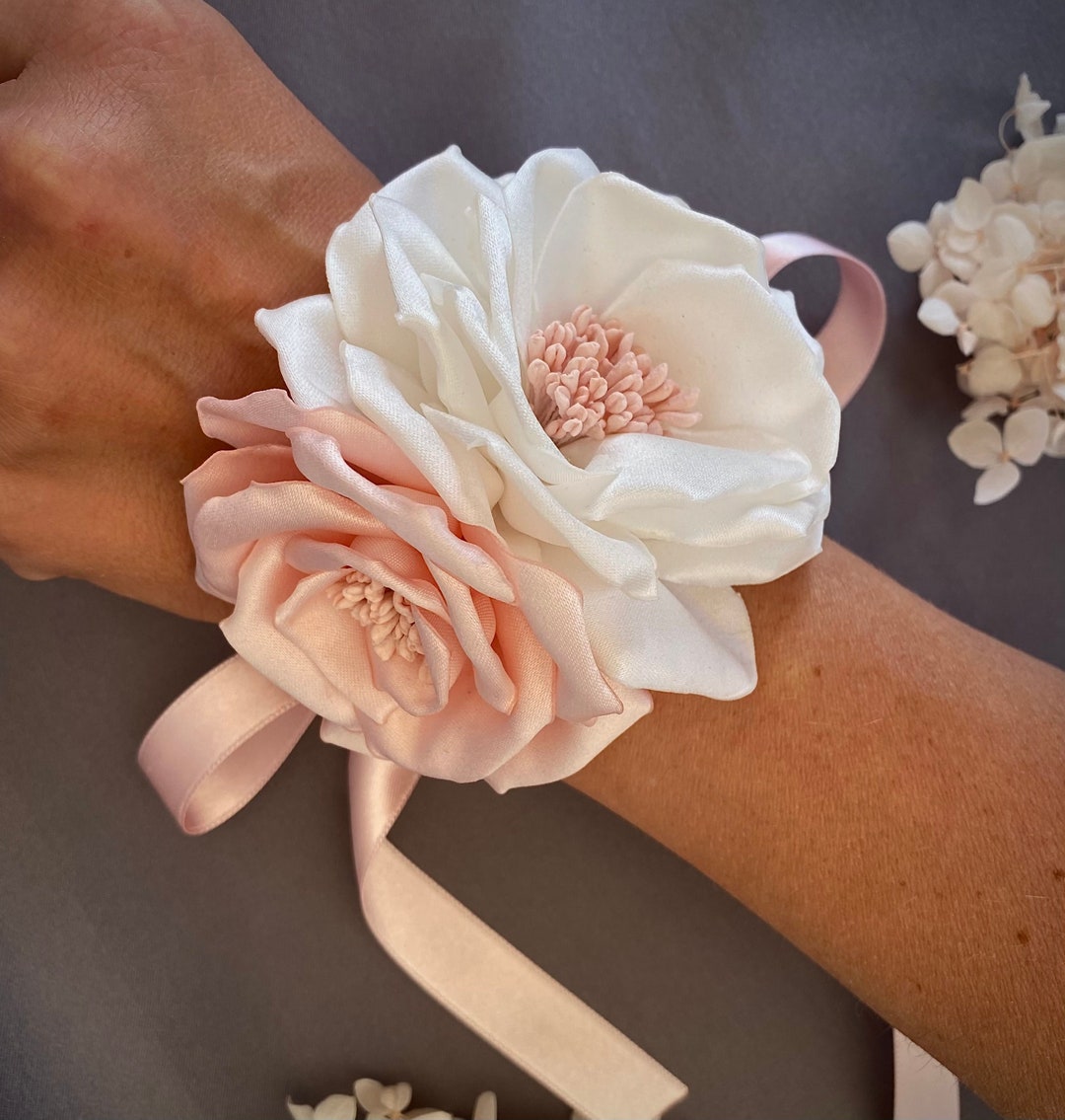 Blush Pink and Ivory Flower Wrist Corsage Wedding Corsage Gift ...
