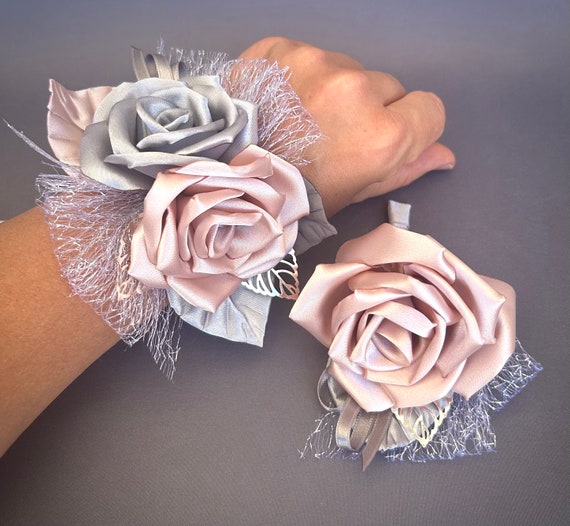 Blush and Silver Corsage or Boutonniere Wedding Prom Wrist Corsage Boutonniere Keepsake Pink Silver Corsage Homecoming Flower Alternatives Etsy UK