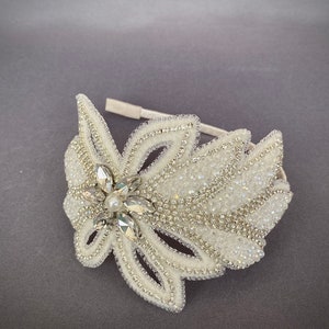 Ivory Beaded Flower Headband Crystal Beaded Rhinestone Headband Party ...