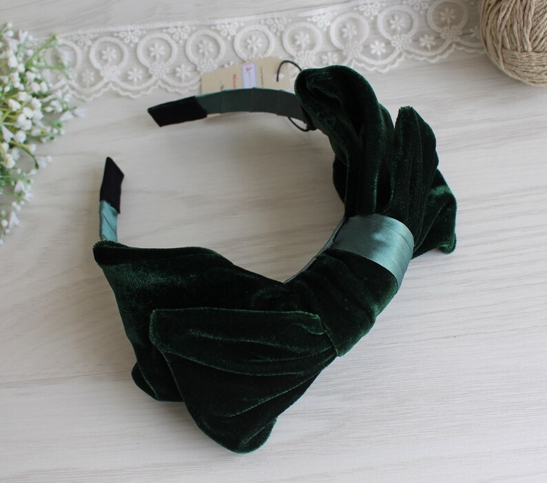 Emerald Green Velvet Bow HeadbandVelvet Satin HeadbandGirl | Etsy