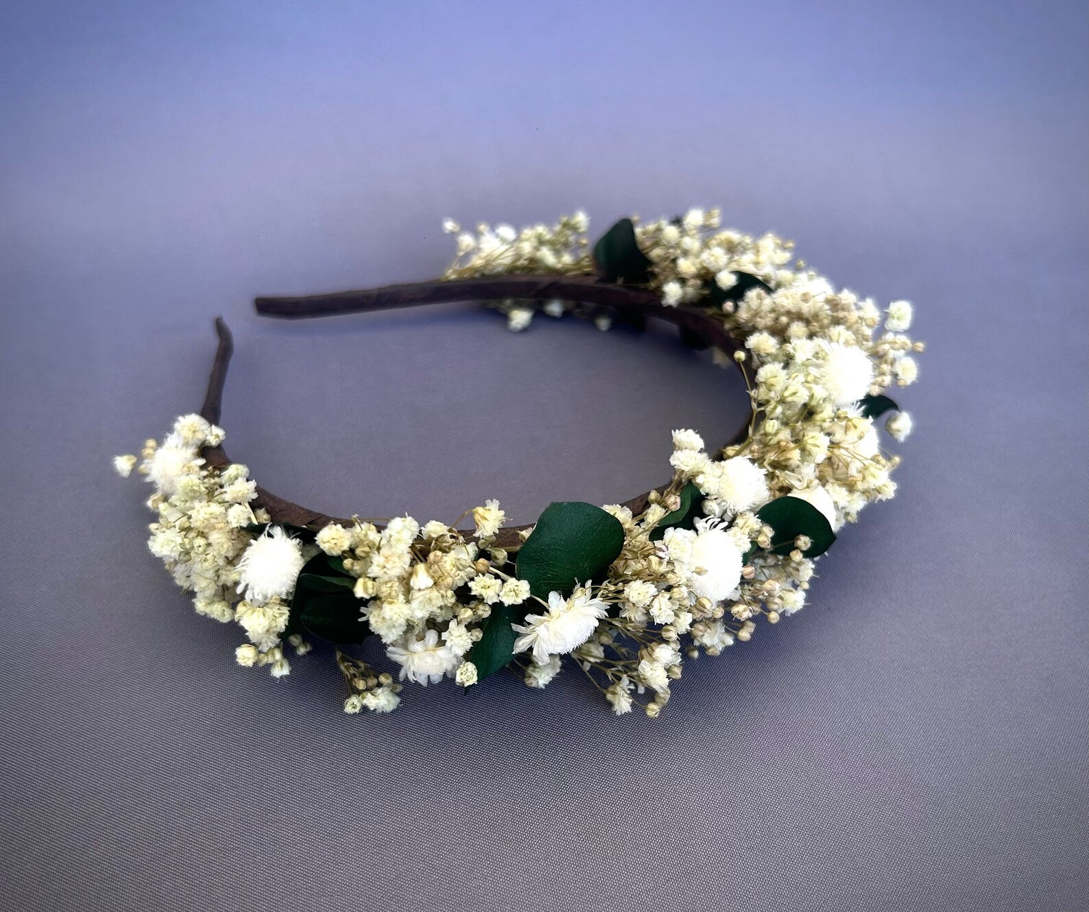 Ivory Green Natural Dried Flower Headband Bridesmaid Bridal Crown ...