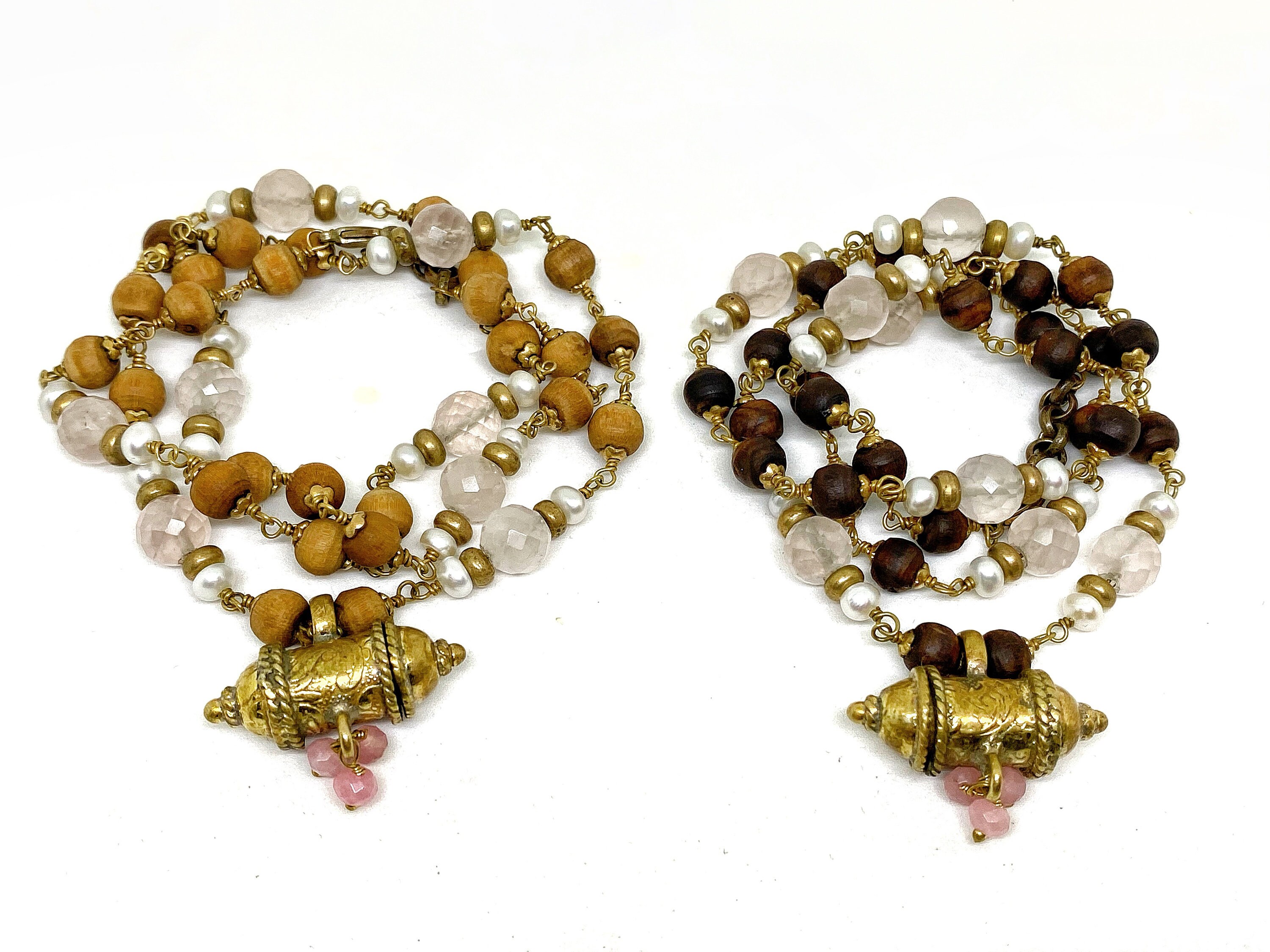 Kalavati Rose Quartz, Brass & Tulasi Chain With Kavatcha - Etsy