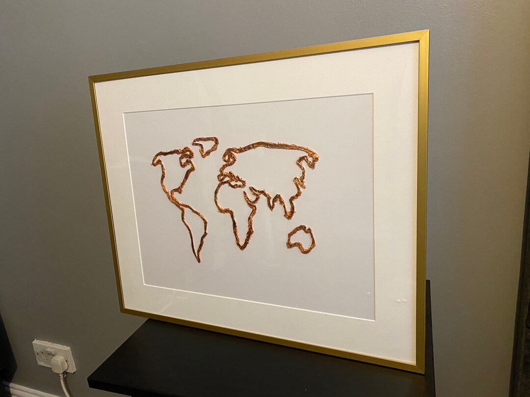 Original Gold Leaf World Map Outline Art Decor in Black/white/gold ...